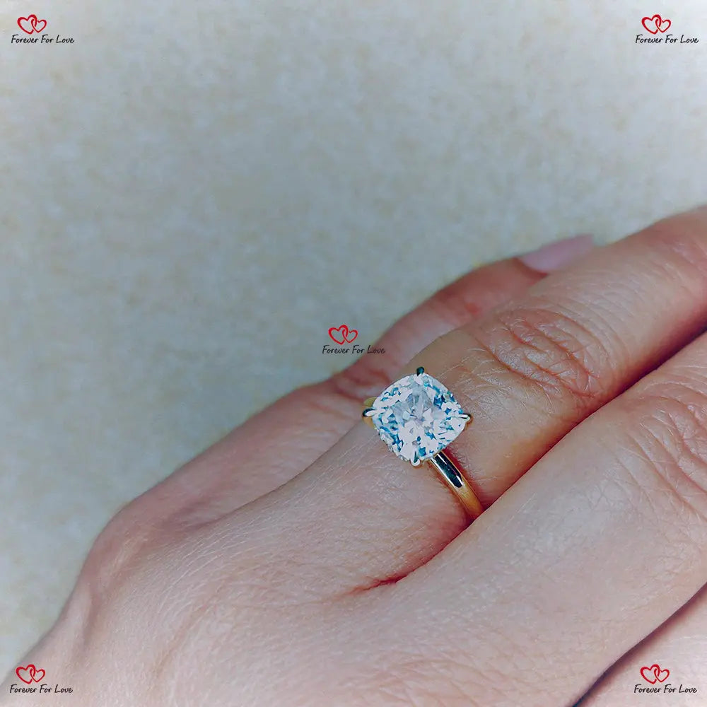 Hybrid Crushed Ice Cushion Cut Moissanite Engagement Ring Hidden Halo ...